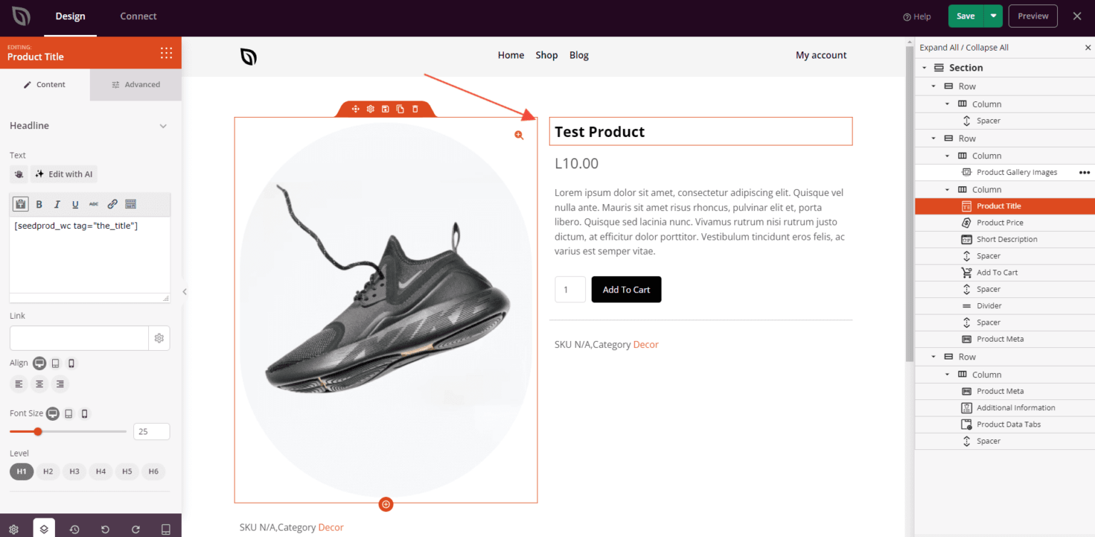 Product Title Block (WooCommerce) - SeedProd