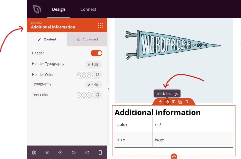 Additional Information Block Woocommerce Seedprod