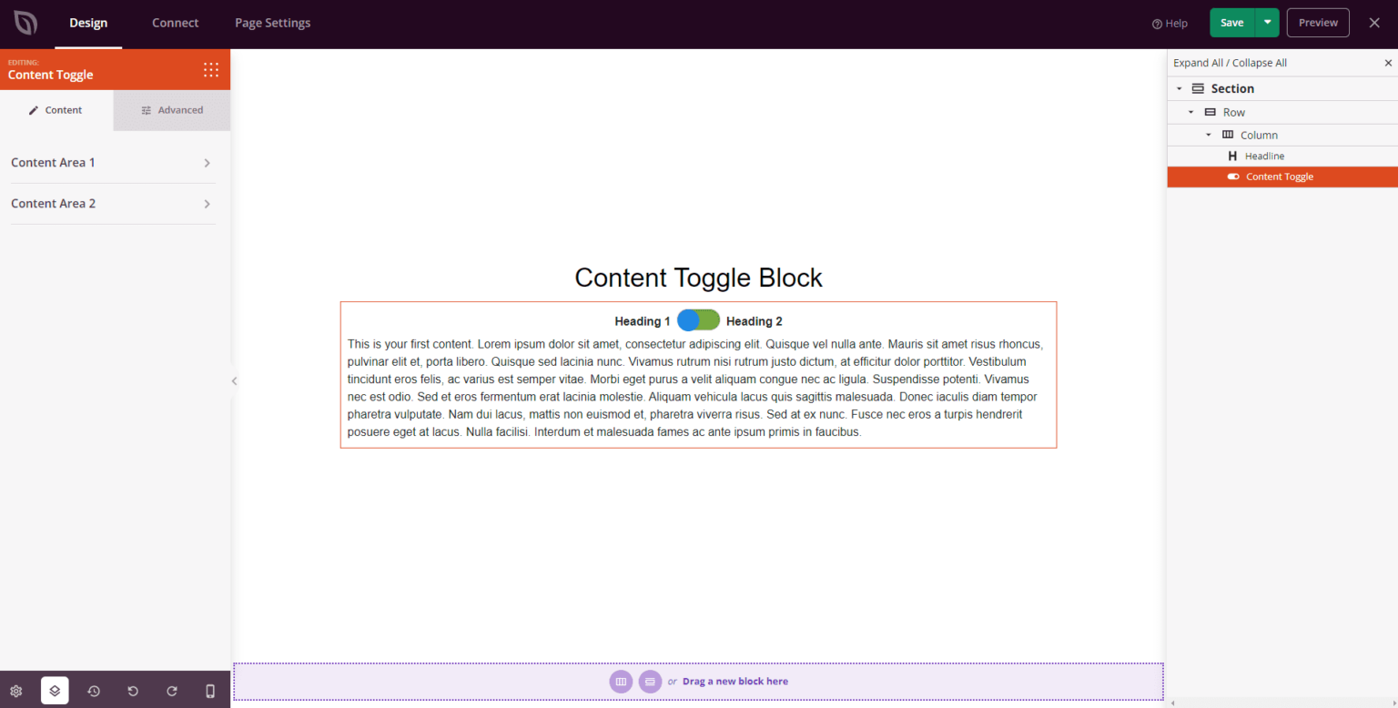 Content Toggle Block - SeedProd